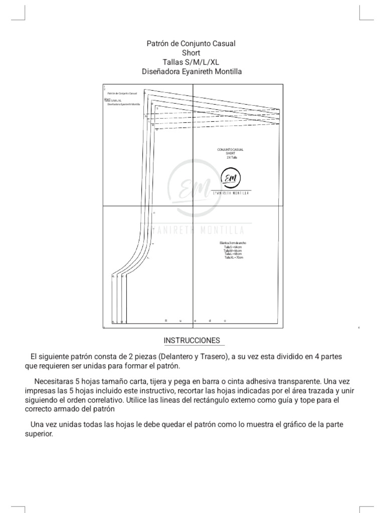 Patron Digital de Conjunto Casual Damas (Short) para Imprimir | PDF
