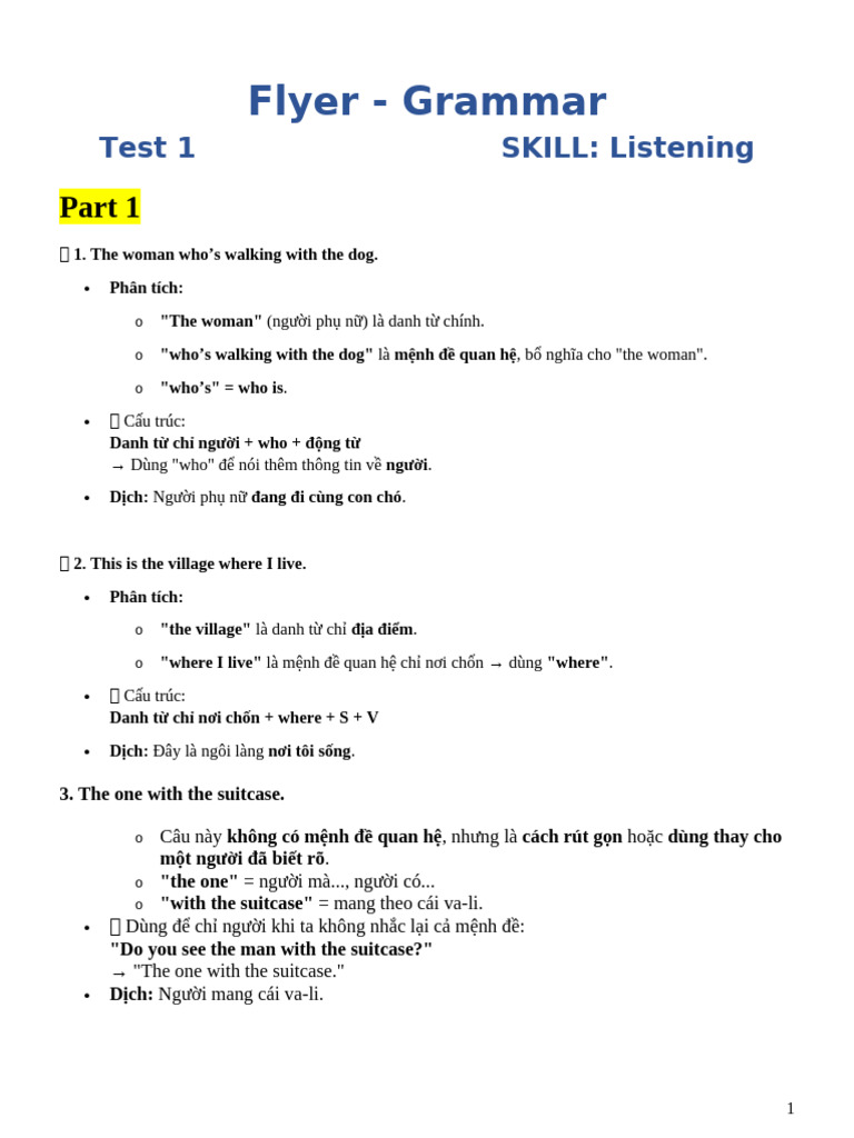 Flyer - Grammar - Test 1 | PDF