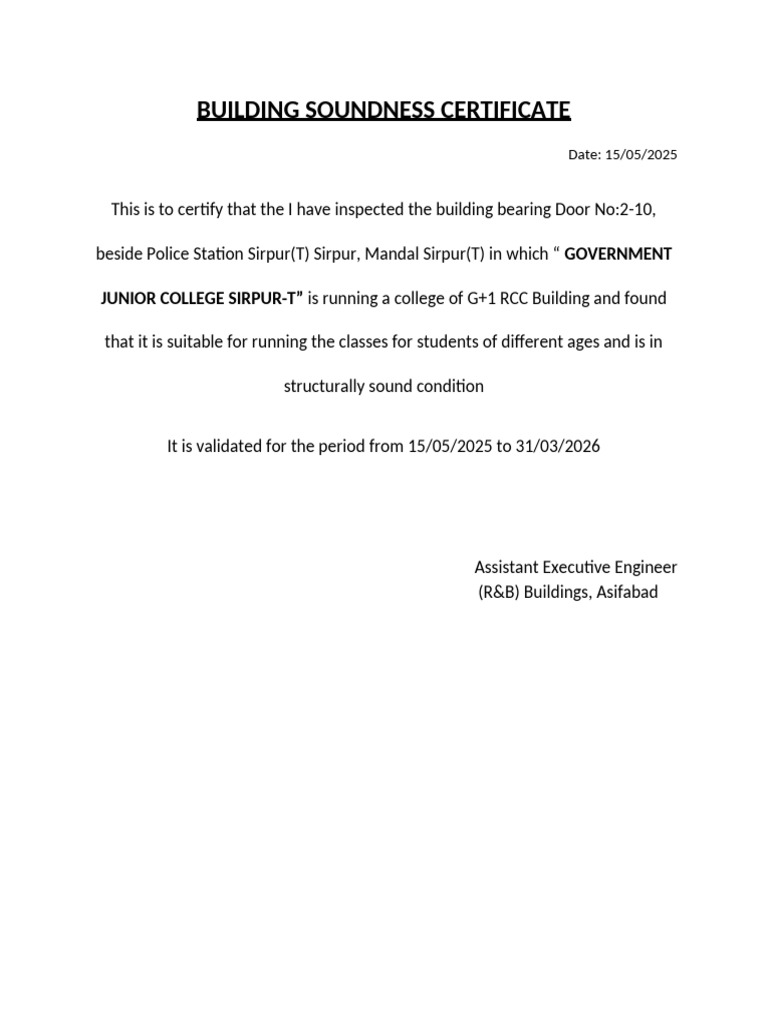 Building Soundness Certificate | PDF