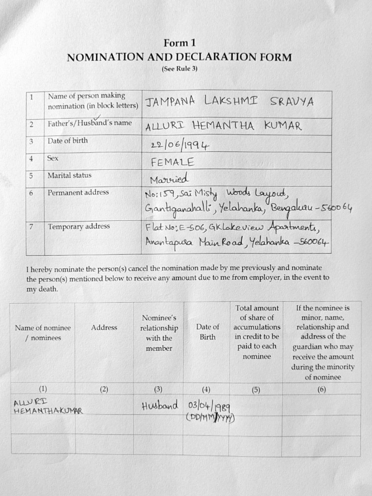 Nomination Declaration - Sravya Jampana | PDF