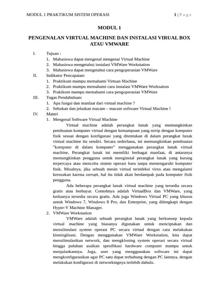 Modul 1 Pengenalan Virtual Machine | PDF