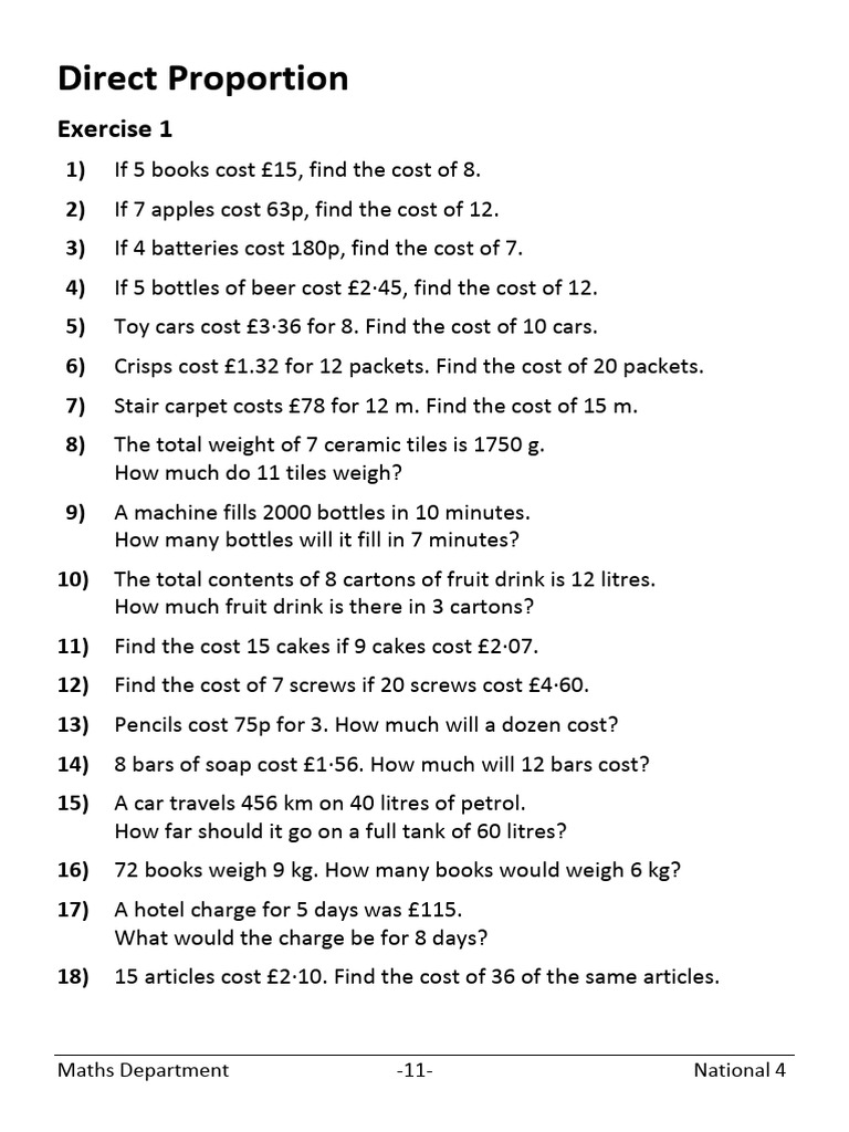 Direct Proportion Exercises for National 4 | PDF | Significant Figures