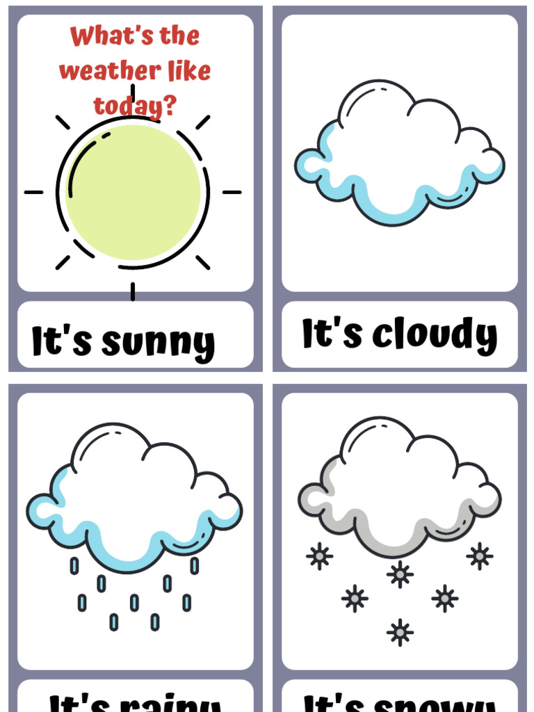 Simple Colourful Weather Flashcards EFL | PDF