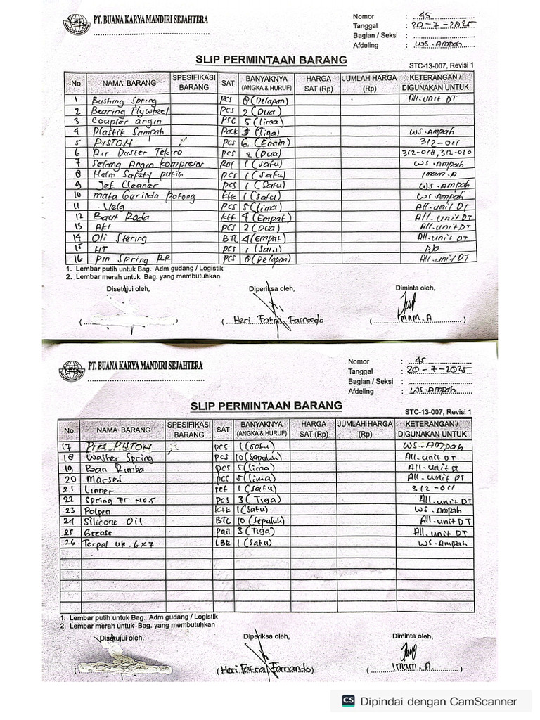 Permintaan Barang Ampah.. | PDF