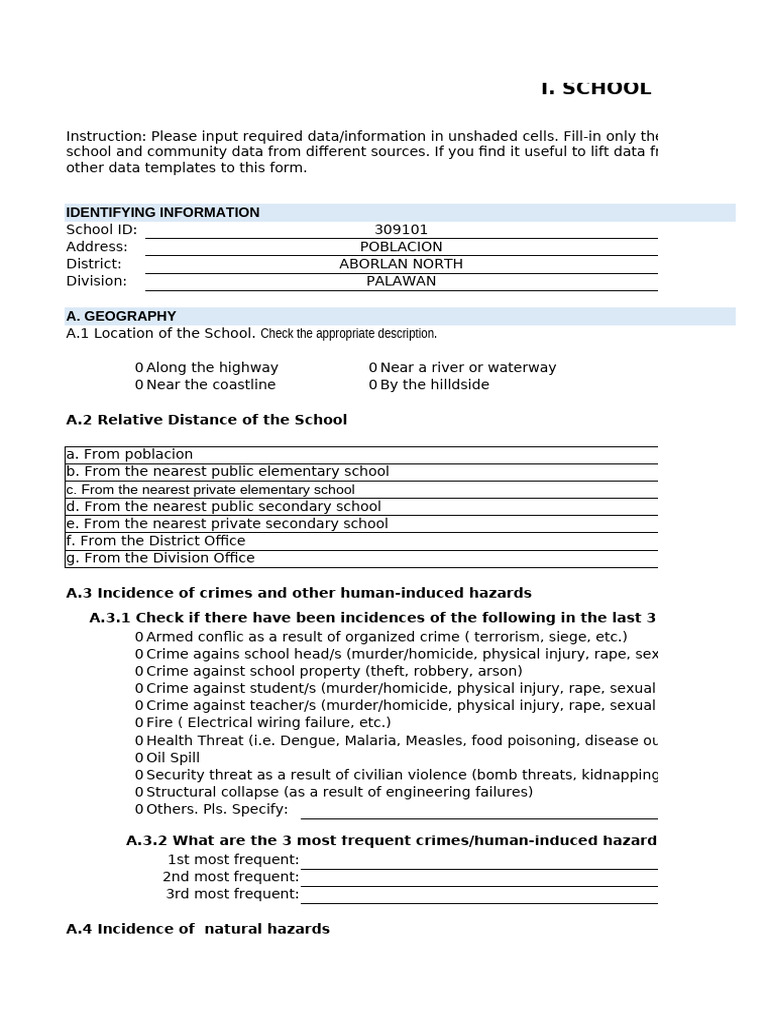 School-Community Data Template | PDF | Natural Disasters | Hazards