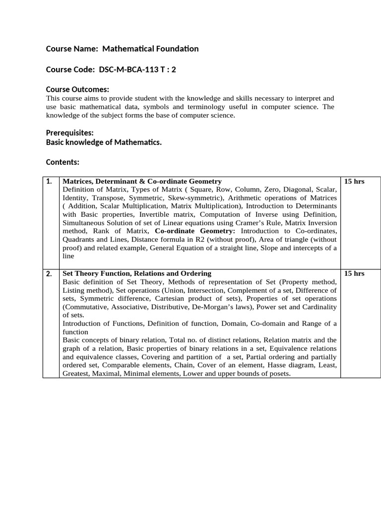 Sem1 - BCA - DSC-M-113 T Math. Foundation | PDF | Matrix (Mathematics ...