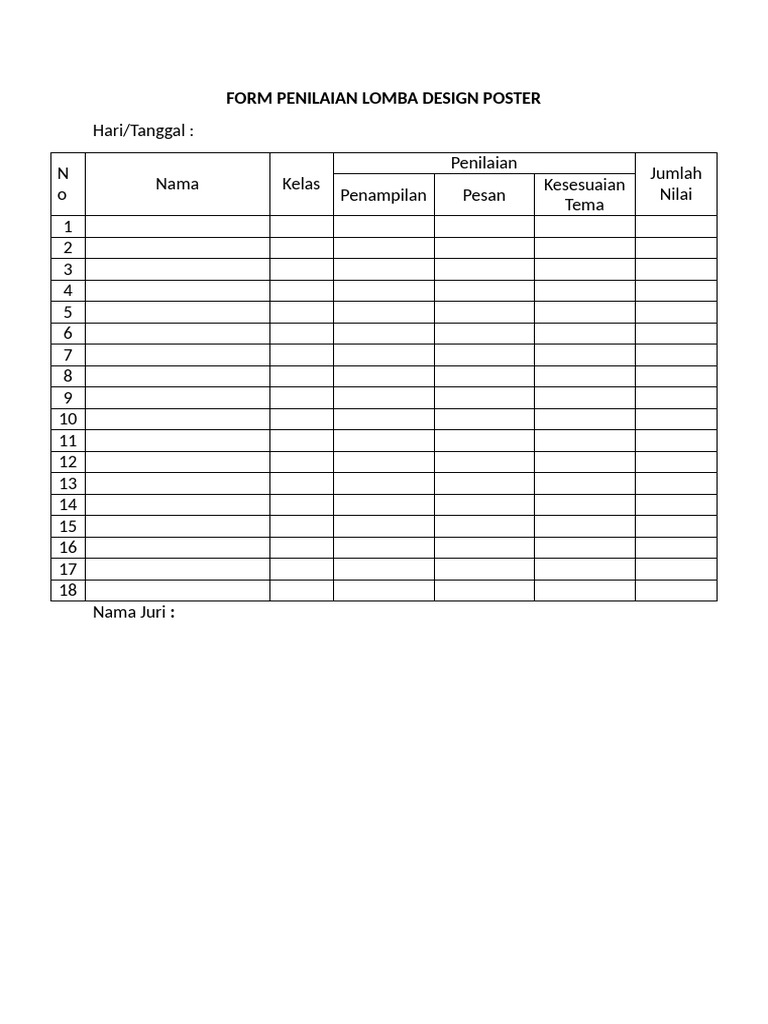 Form Penilaian Lomba Design Poster | PDF