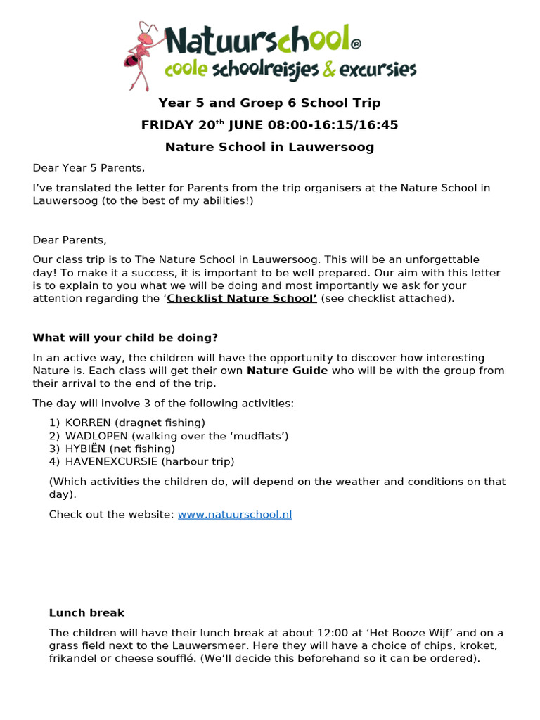Year 5 Nature School Trip Details | PDF | Softlines (Retail) | Fashion
