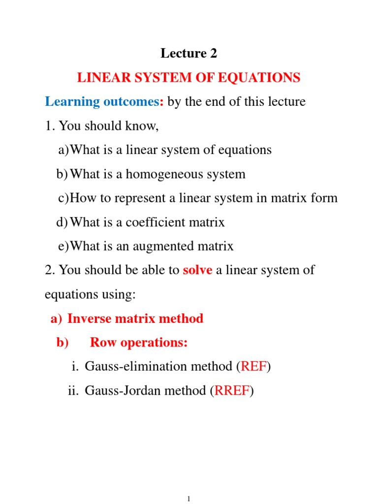 Lecture 2 Linear System | PDF | System Of Linear Equations | Algorithms