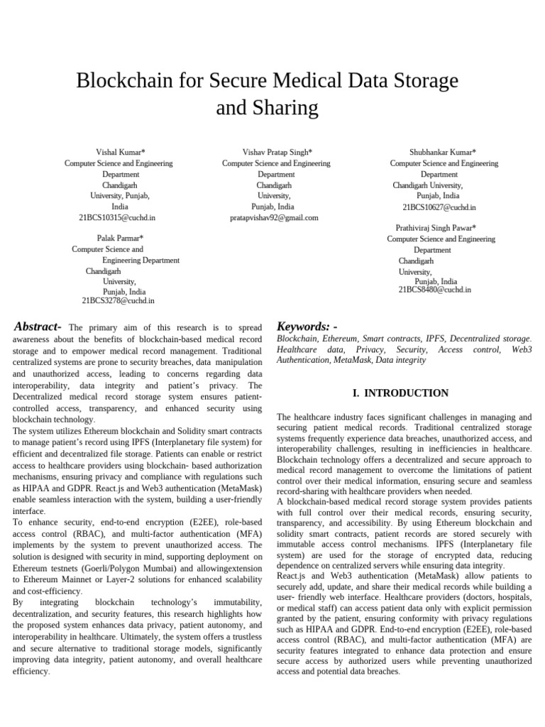 Blockchain For Storing and Sharing Medical Data | PDF | Computer Security | Security