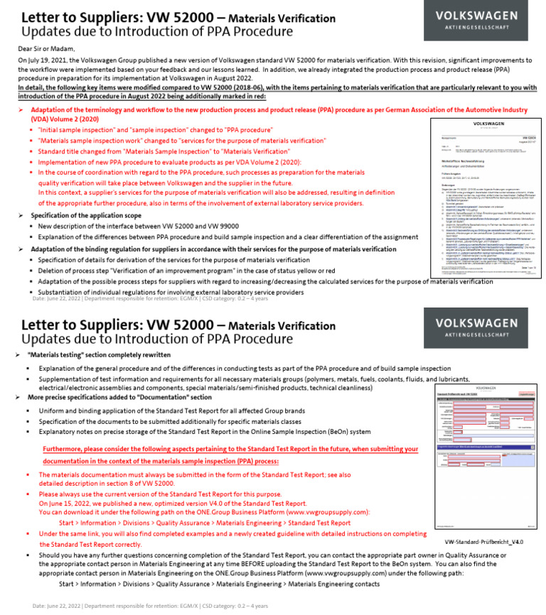 VW 52000 Update: Materials Verification | PDF | Verification And ...