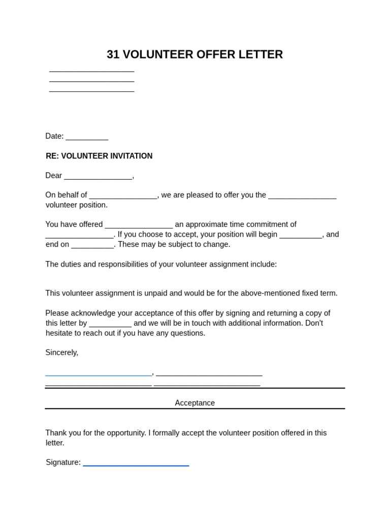Volunteer Offer Letter 31 | PDF
