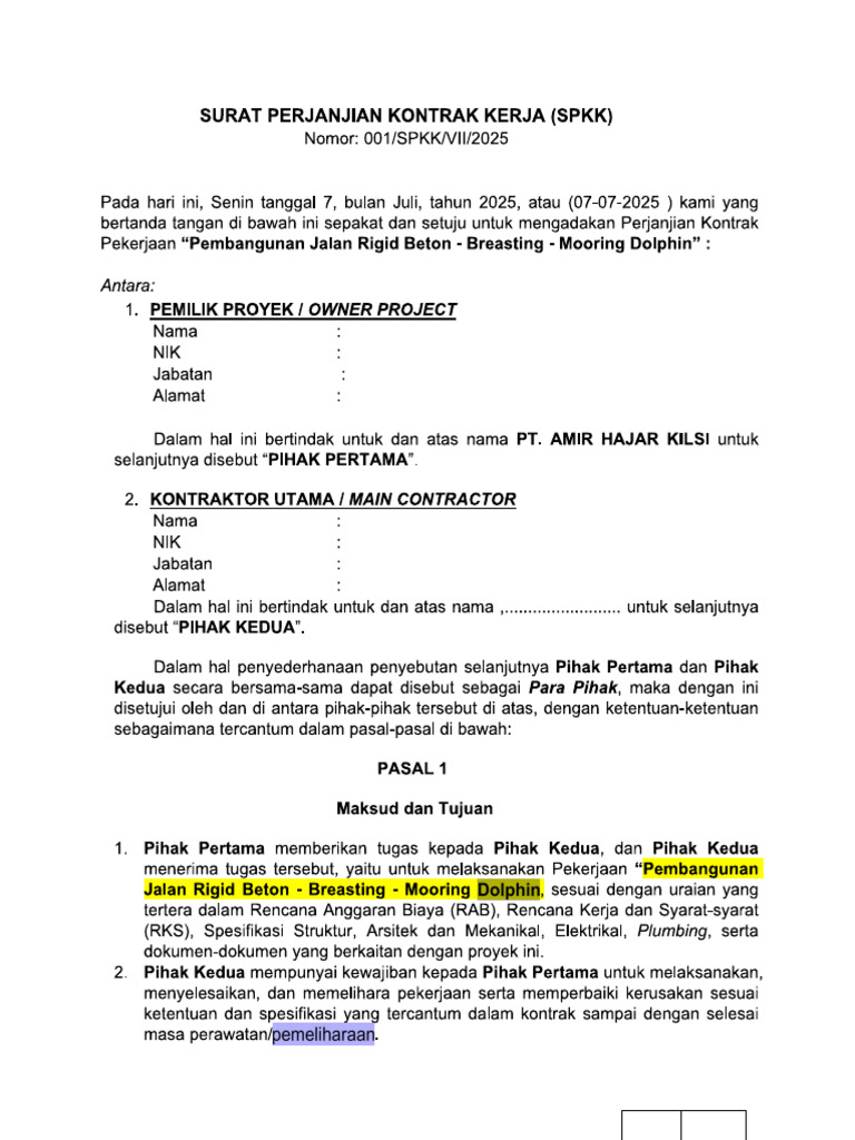 Draft Kontrak Pelabuhan Rembang | PDF