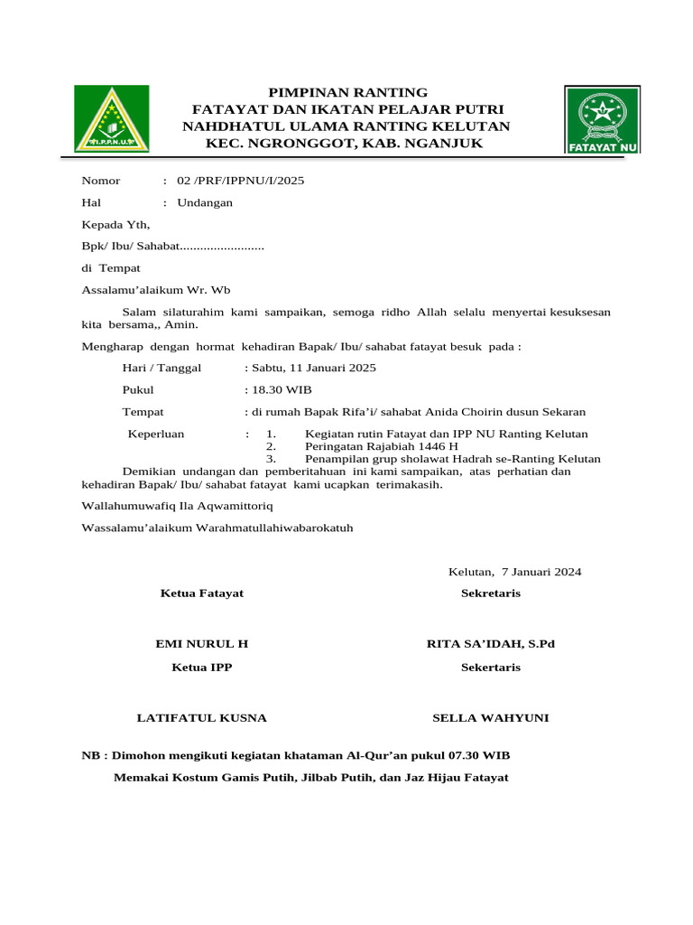 Undangan FATAYAT DAN IPPNU 2025 | PDF