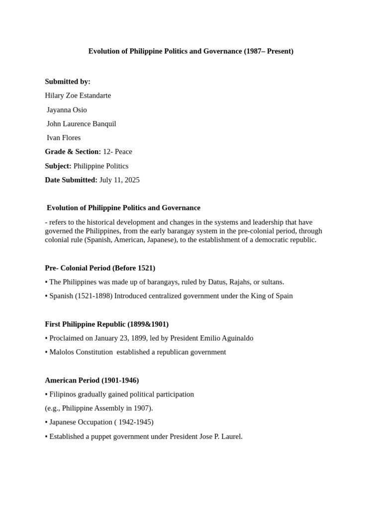 Philippine Politics: 1987 to Present | PDF | President Of The ...