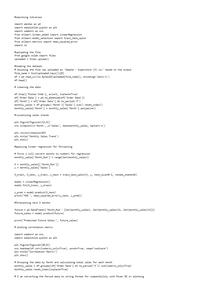 Sales Data Analysis - Ipynb - Colab | PDF | Mean Squared Error | Regression Analysis