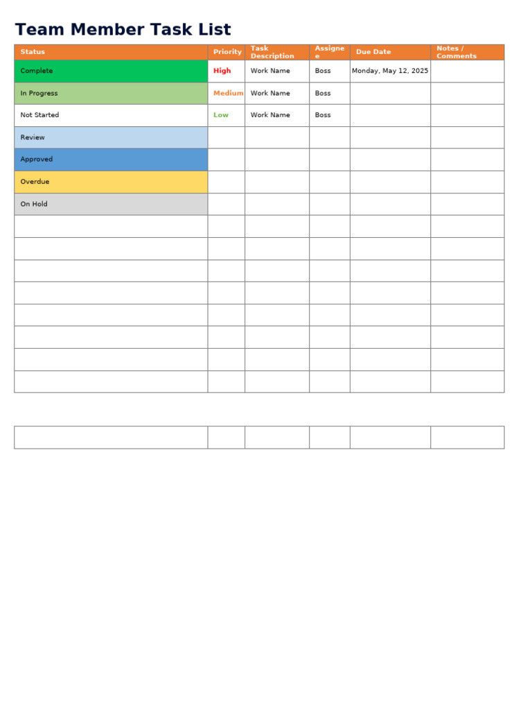 Team Personal Task List | PDF