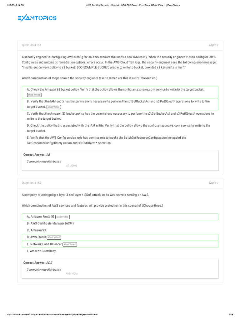 AWS Certified Security - Specialty SCS-C02 Exam - Free Exam Q&as, Page 1 - ExamTopics - PDF 151 ...