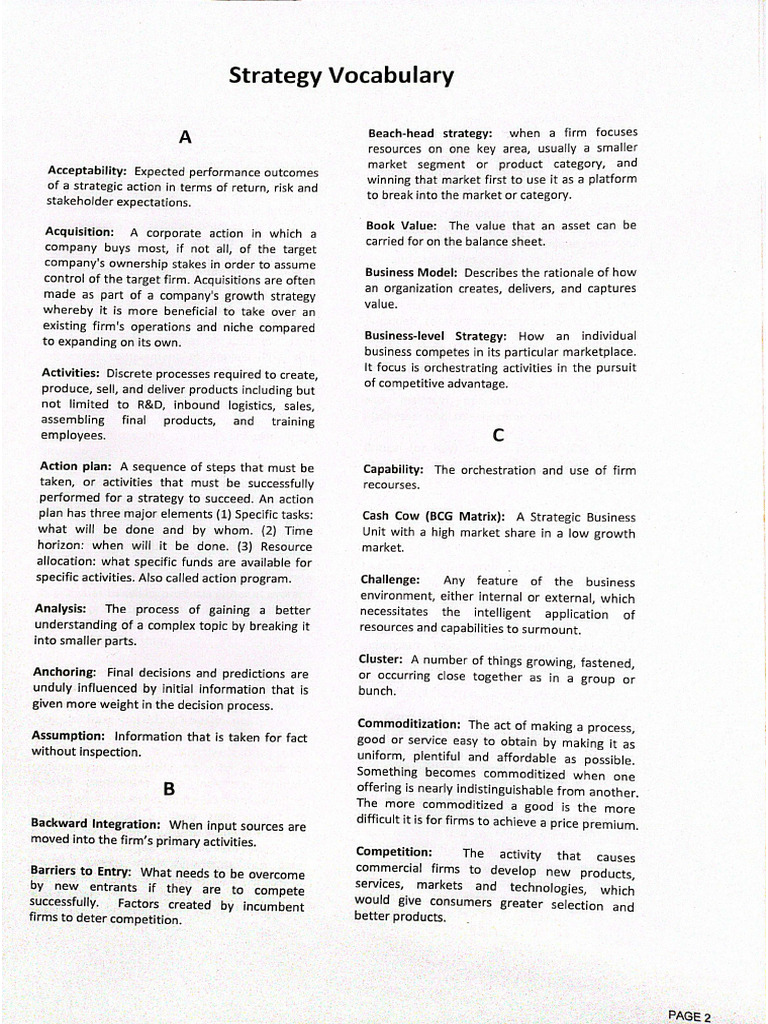 Strategy Vocabulary | PDF