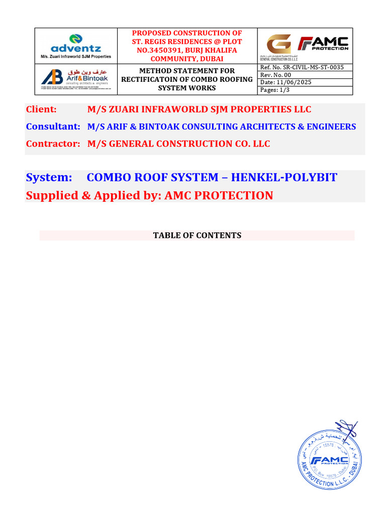 MS Rev00 - Rectification of Combo Roof Waterproofing Works - DJ322 | PDF | Occupational Safety ...