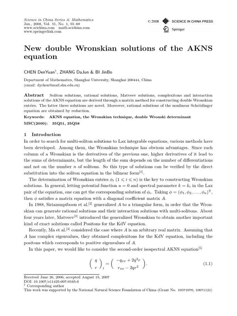 New Double Wronskian Solutions of The AKNS | PDF | Matrix (Mathematics) | Determinant