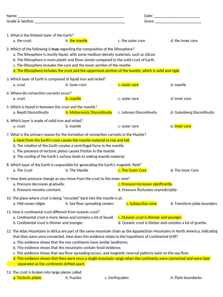 Quiz 1 Layers - Seismic Waves | PDF | Plate Tectonics | Planetary Core
