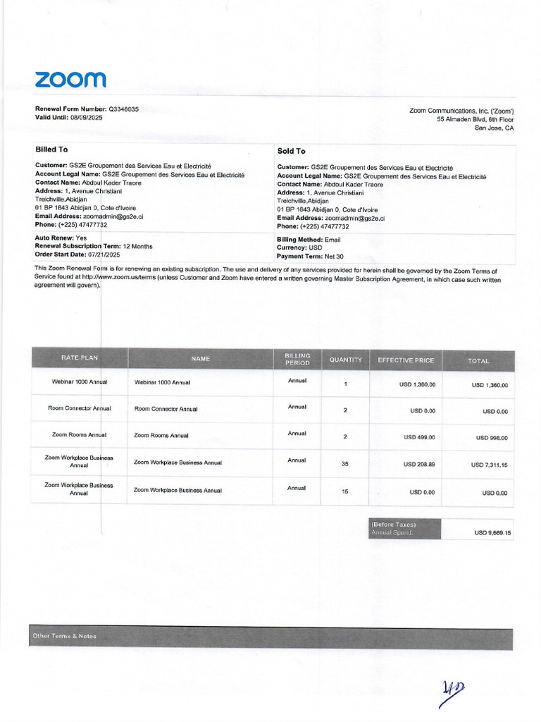 Facture Zoom2025 Bon | PDF