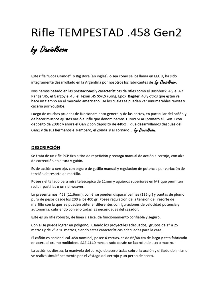 Tempestad .458 Gen 2 | PDF | Rifle | Tornillo