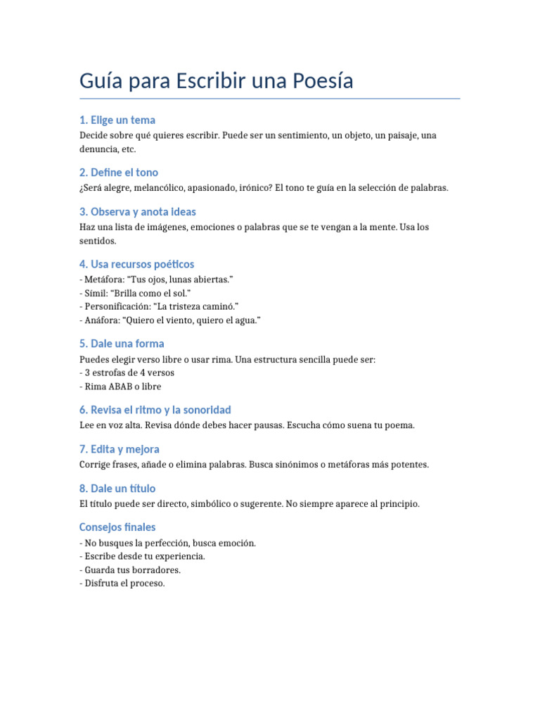 Cómo Escribir Poesía: Guía Práctica | PDF