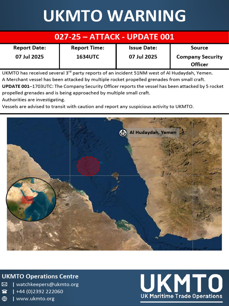20250707-Ukmto Warning Incident 027-25-Update 001-Os-Hmg Uo | PDF