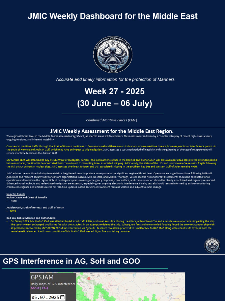 Jmic Week 27 Dashboard 30 June - 6 July 2025 | PDF | Persian Gulf | Red Sea