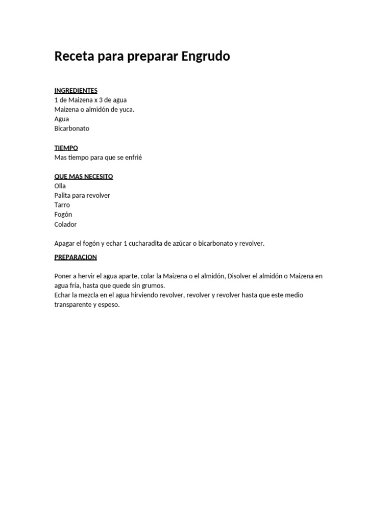 Receta de Engrudo con Maizena | PDF
