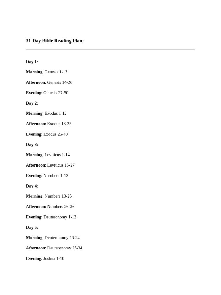 31-Day Bible Reading Schedule | PDF | Books Of Chronicles | Bible