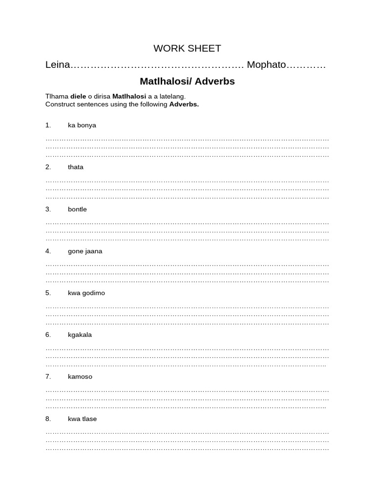 Adverb Wrksheet | PDF