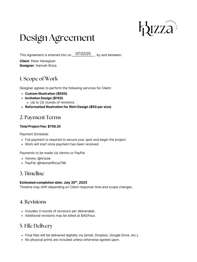H.rizza Designs Contract - Peter Heneghan SIGN | PDF