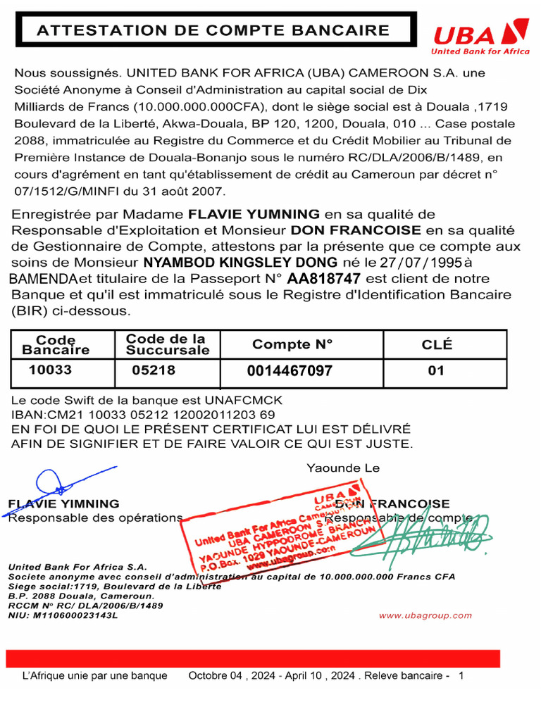 Bank Statement Uba Kingsley Dong | PDF