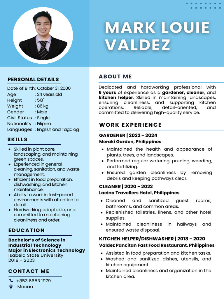 Mark Louie Valdez - Resume | PDF | Kitchen | Home