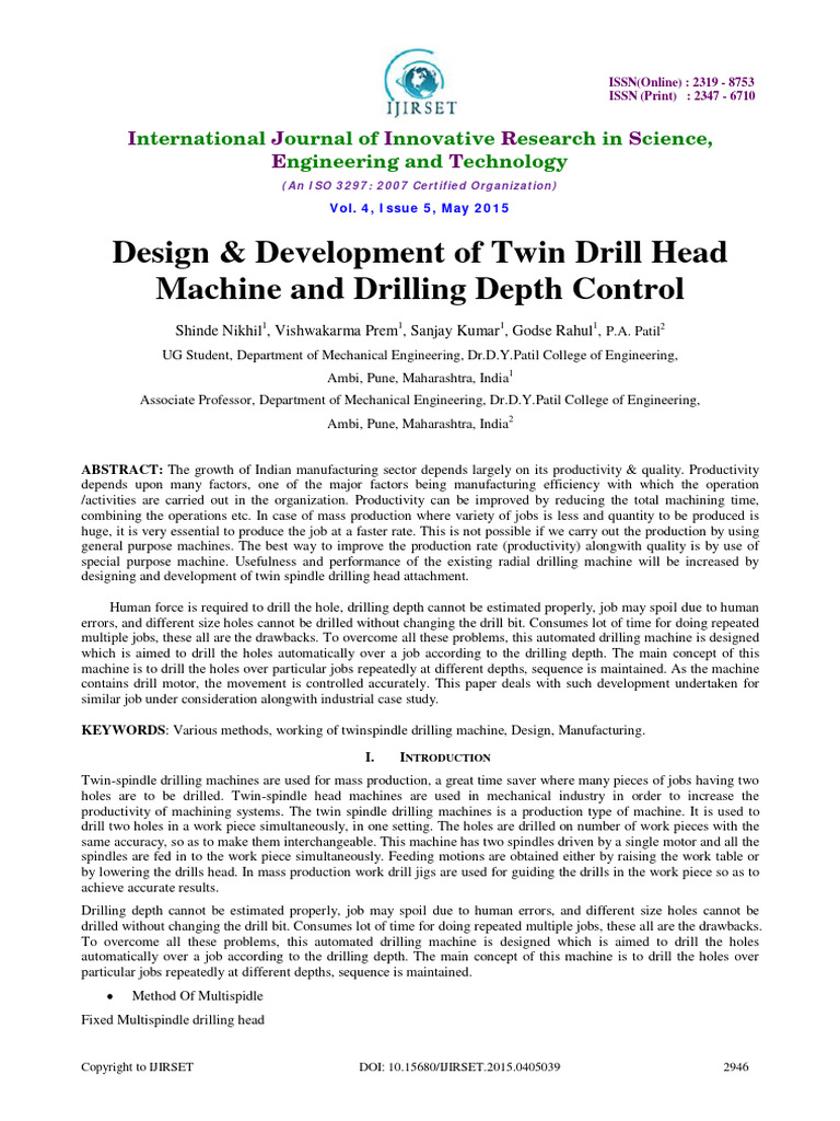 Design of Twin Drill Head Machine | PDF | Drill | Drilling