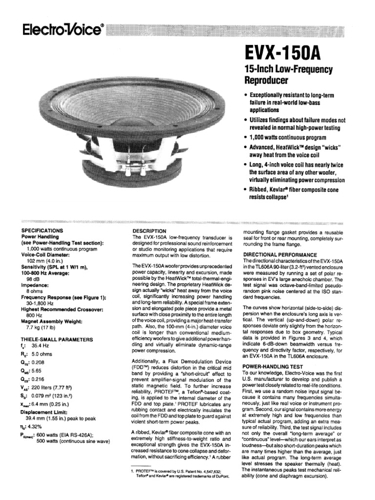 EVX-150A - Engineering - Data - Sheet Ev Parlantes | PDF