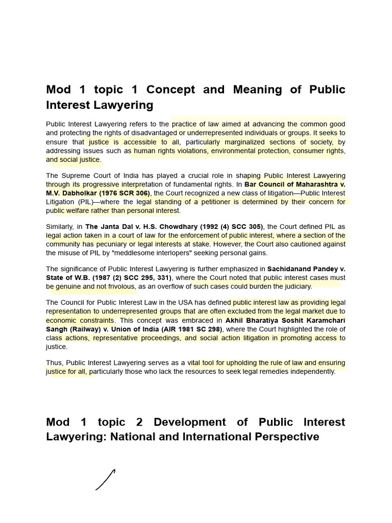 Pil Module 1 All Topic Except Theories | PDF | Legal Aid | Right To Counsel