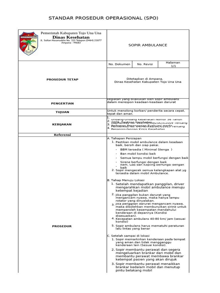Prosedur Standar Sopir Ambulans | PDF