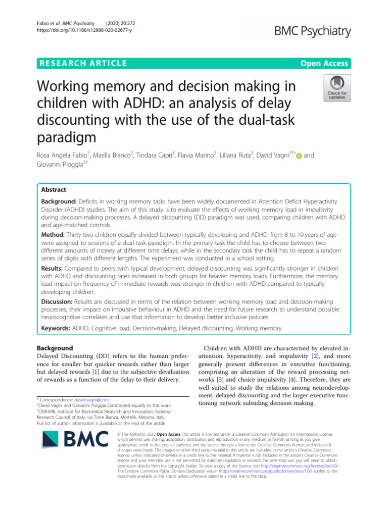 ADHD, Working Memory, and Decision-Making | PDF | Attention Deficit ...