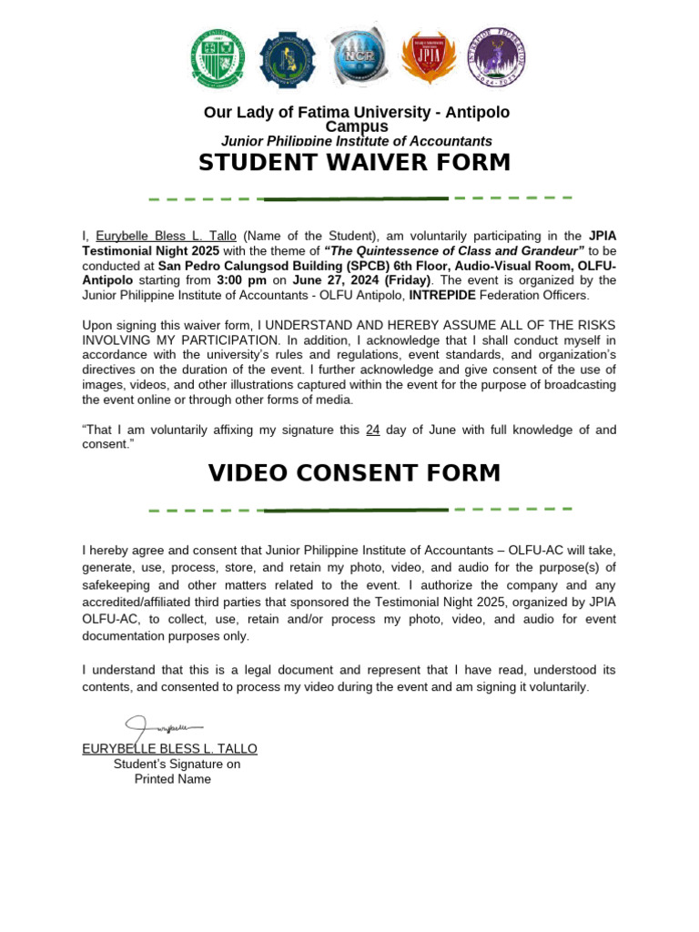 TN25 - Student Waiver Form. | PDF