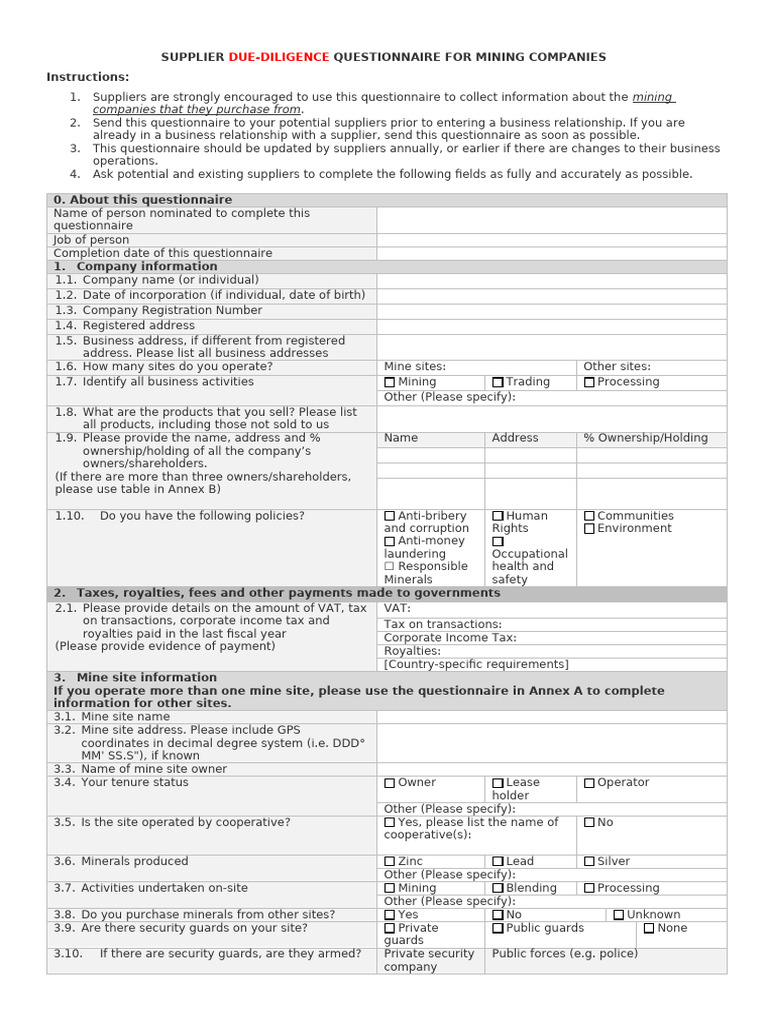 2022 Trafigura Template Supplier Questionnaire For Mining Companies Eng | PDF | Personal ...