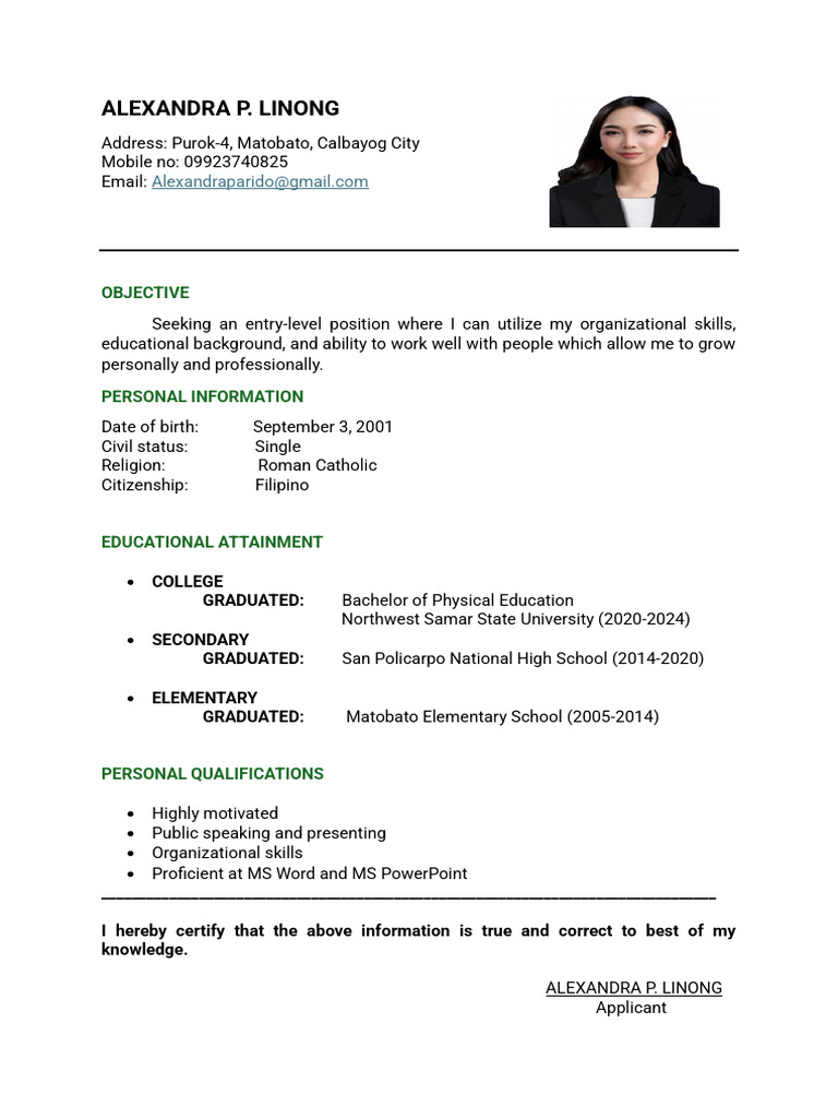 Entry-Level Resume of Alexandra Linong | PDF