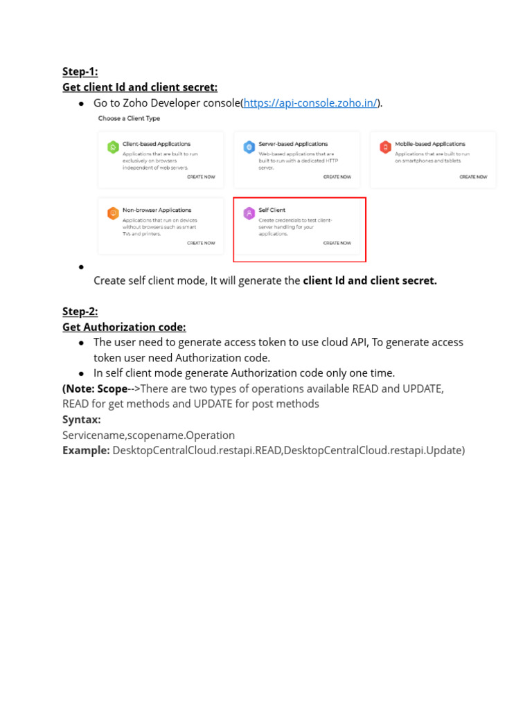 Zoho Self Client API Guide | PDF | Computing | Software