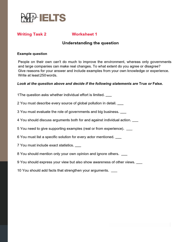 Writing Task 2: Environmental Arguments Guide | PDF | Argument | Reason