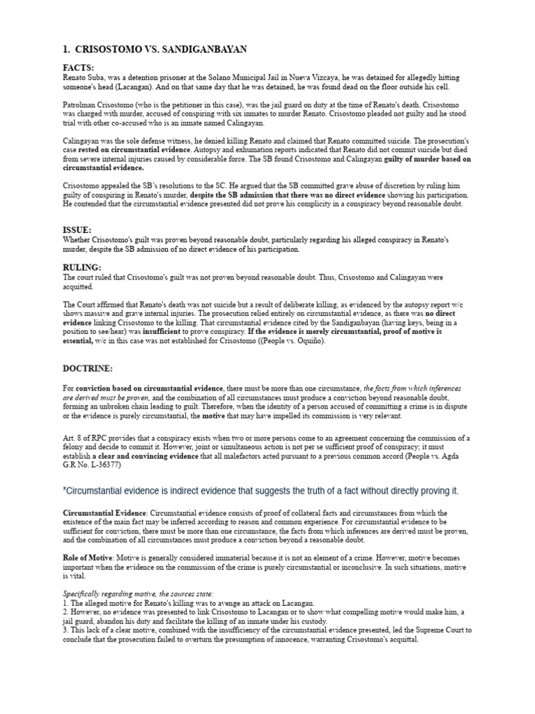 Crisostomo Acquitted in Murder Case | PDF | Circumstantial Evidence ...