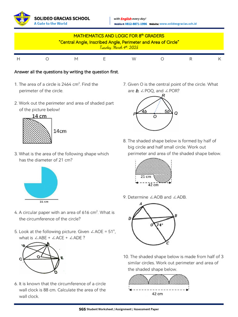 Mathematics and Logic Homework - Tuesday, 4 March 2025 | PDF | Circle ...