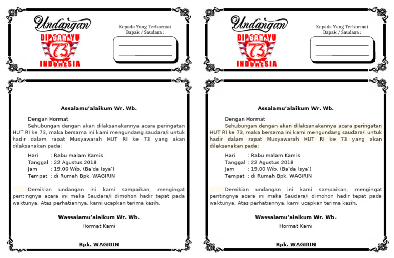 Undangan Rapat HUT RI ke-73 | PDF